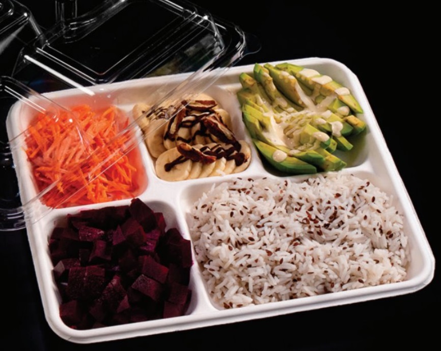 Lot de 200 plateaux-repas jetables biodégradables 5 comparti...